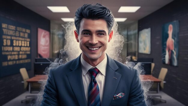 Premium Photo | Handsome male entrepreneur smiling cheerful Premium Photo | Handsome male entrepreneur smiling cheerful