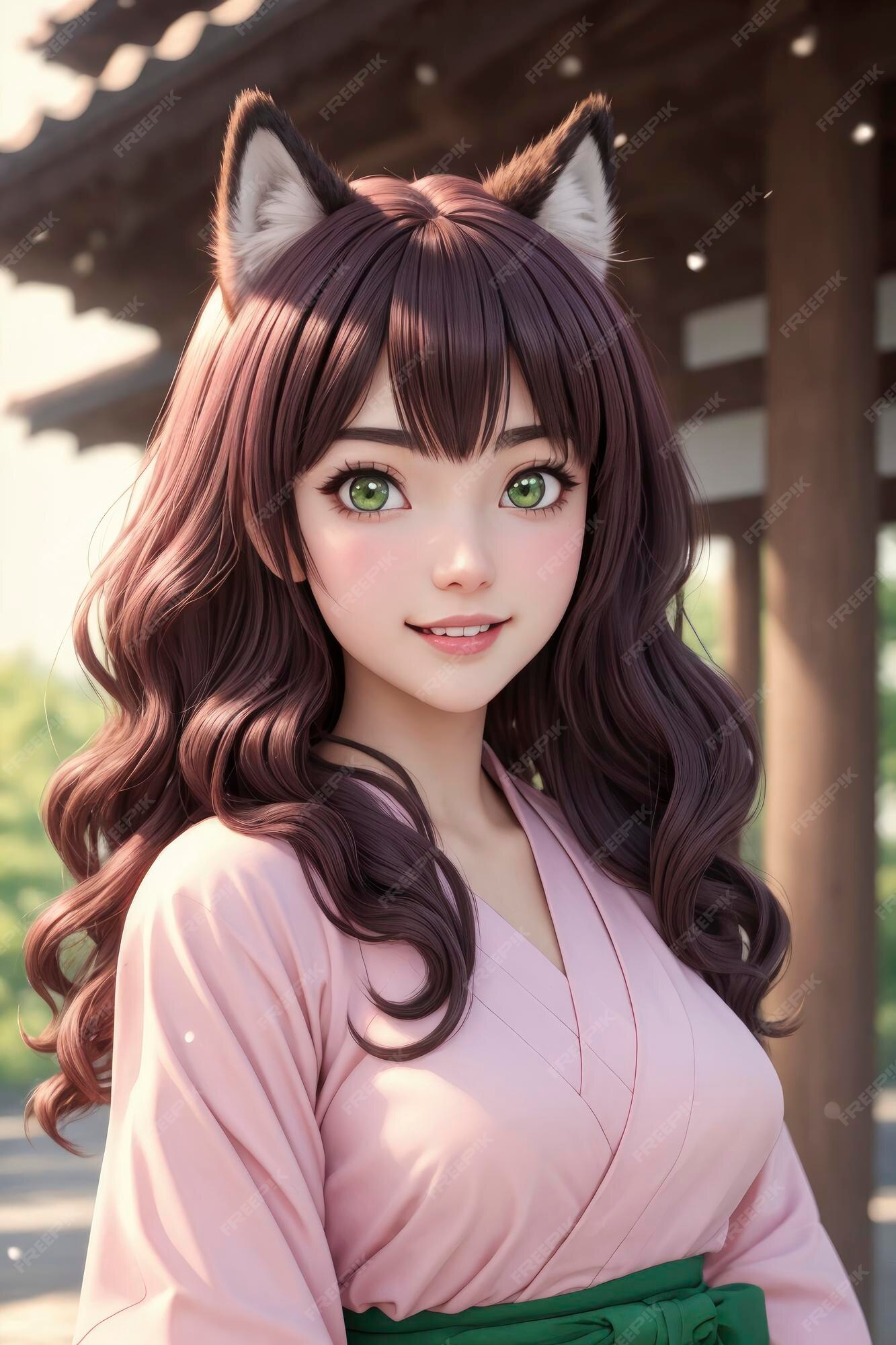 Premium Ai Image A Happy Beautiful Anime Wolf Girl