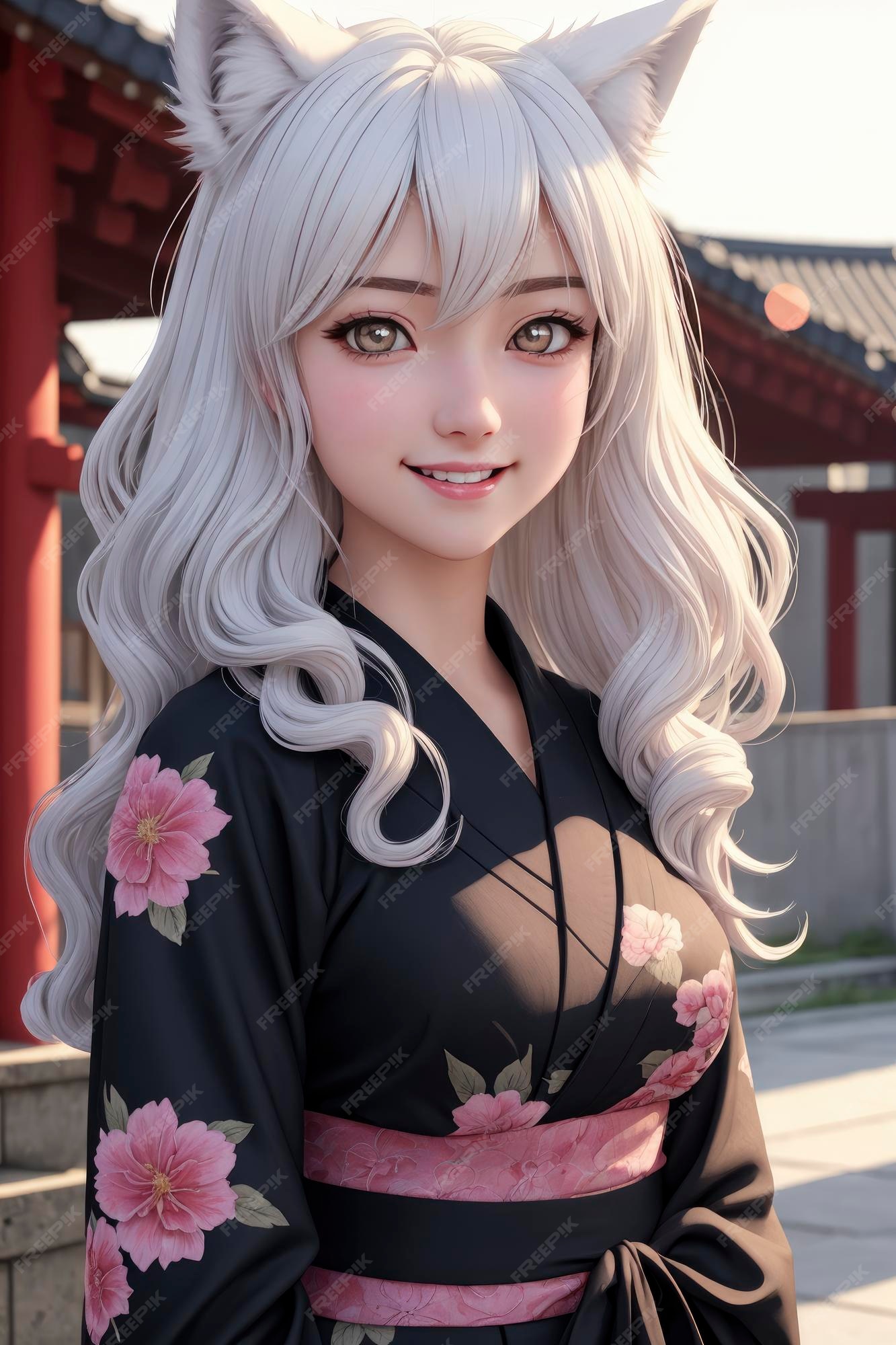 Premium Ai Image A Happy Beautiful Anime Wolf Girl