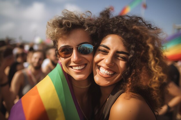 Premium Ai Image Happy Couple Celebrating On The Beach At Lgbtq Pride Parade In Tel Aviv
