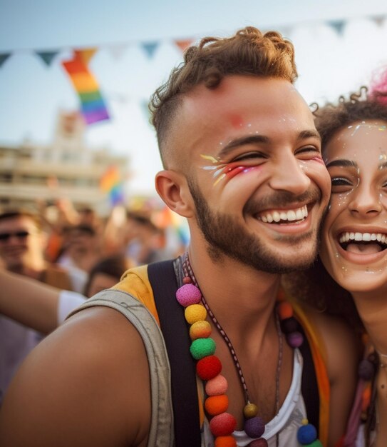 Premium Ai Image Happy Couple Celebrating On The Beach At Lgbtq Pride Parade In Tel Aviv