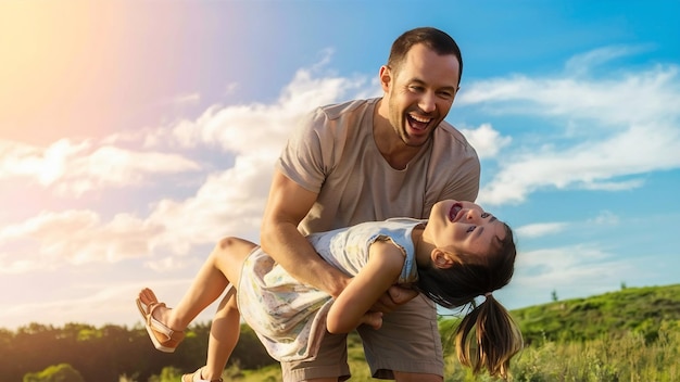 Premium Photo Happy Father And Daughter Laughing Together Outdoors