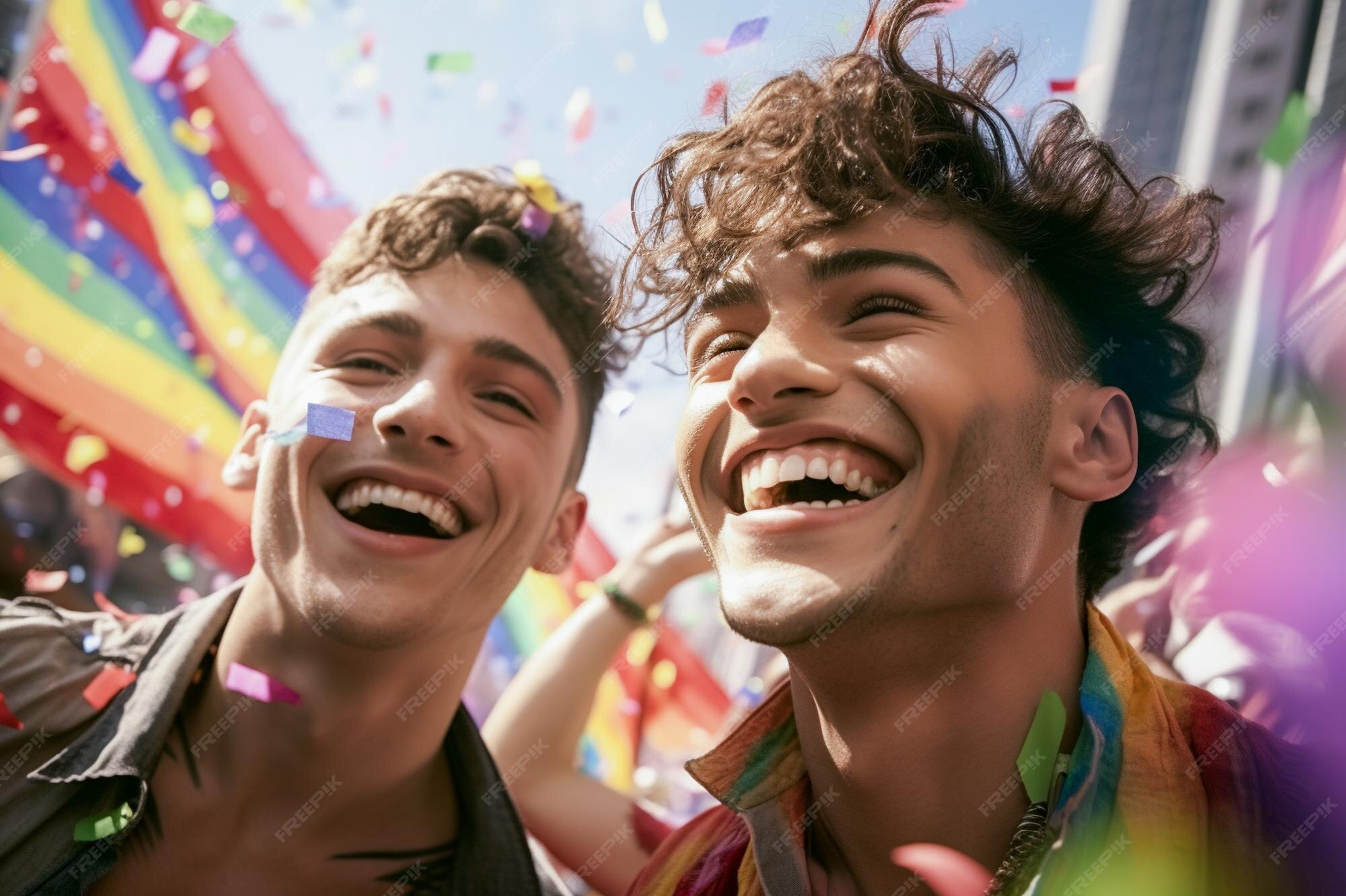Premium Ai Image Happy Gay Couple Celebrating At Lgbtq Pride Parade In New York Usa Pride