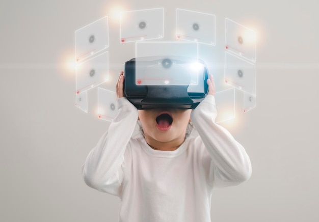 Premium Photo Happy Girl In Glasses Of Virtual Reality Augmented