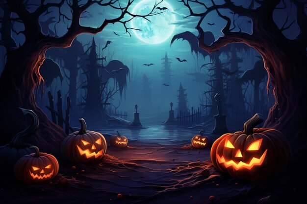 Premium Ai Image Happy Haloween Background Scary Landscape At Night