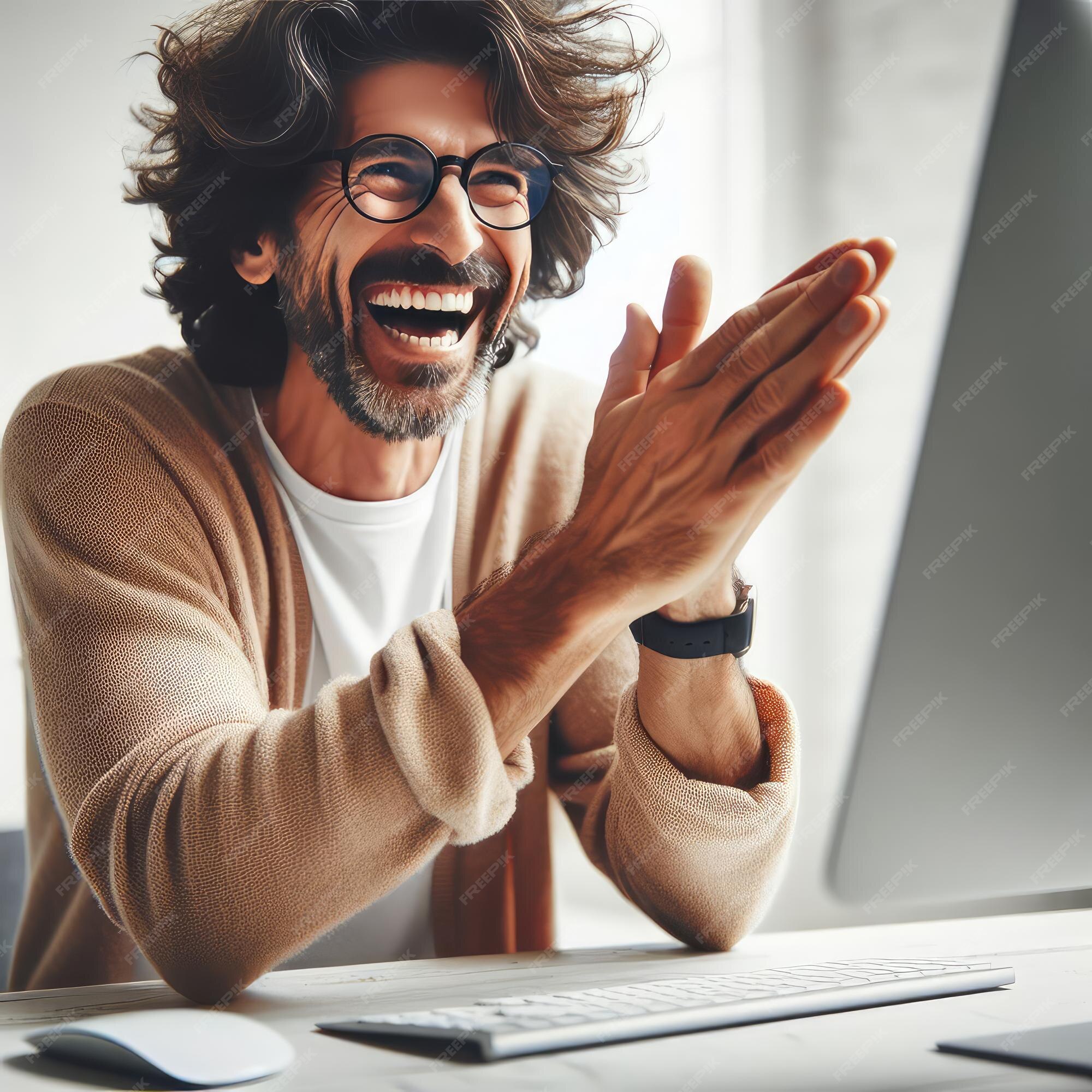 Premium Photo | Happy man using computer isolated on white background Premium Photo | Happy man using computer isolated on white background