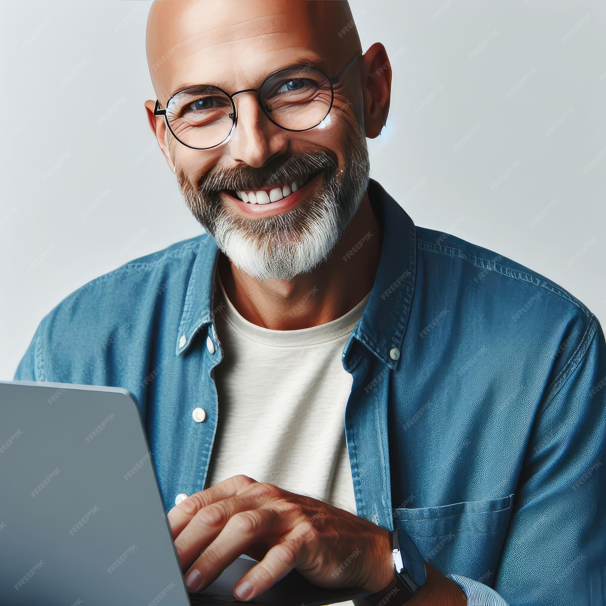 Premium Photo | Happy man using computer isolated on white background Premium Photo | Happy man using computer isolated on white background