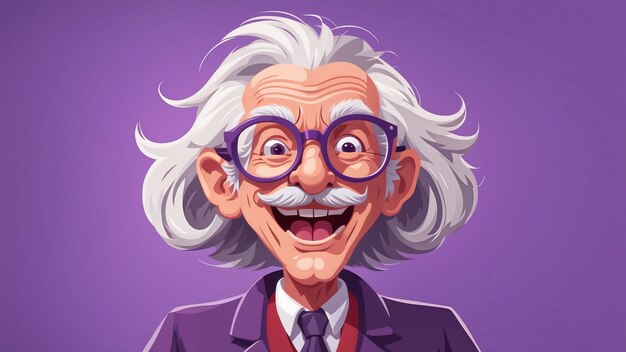 Happy Old Man In Glasses And A Suit Vector Cartoon Illustration