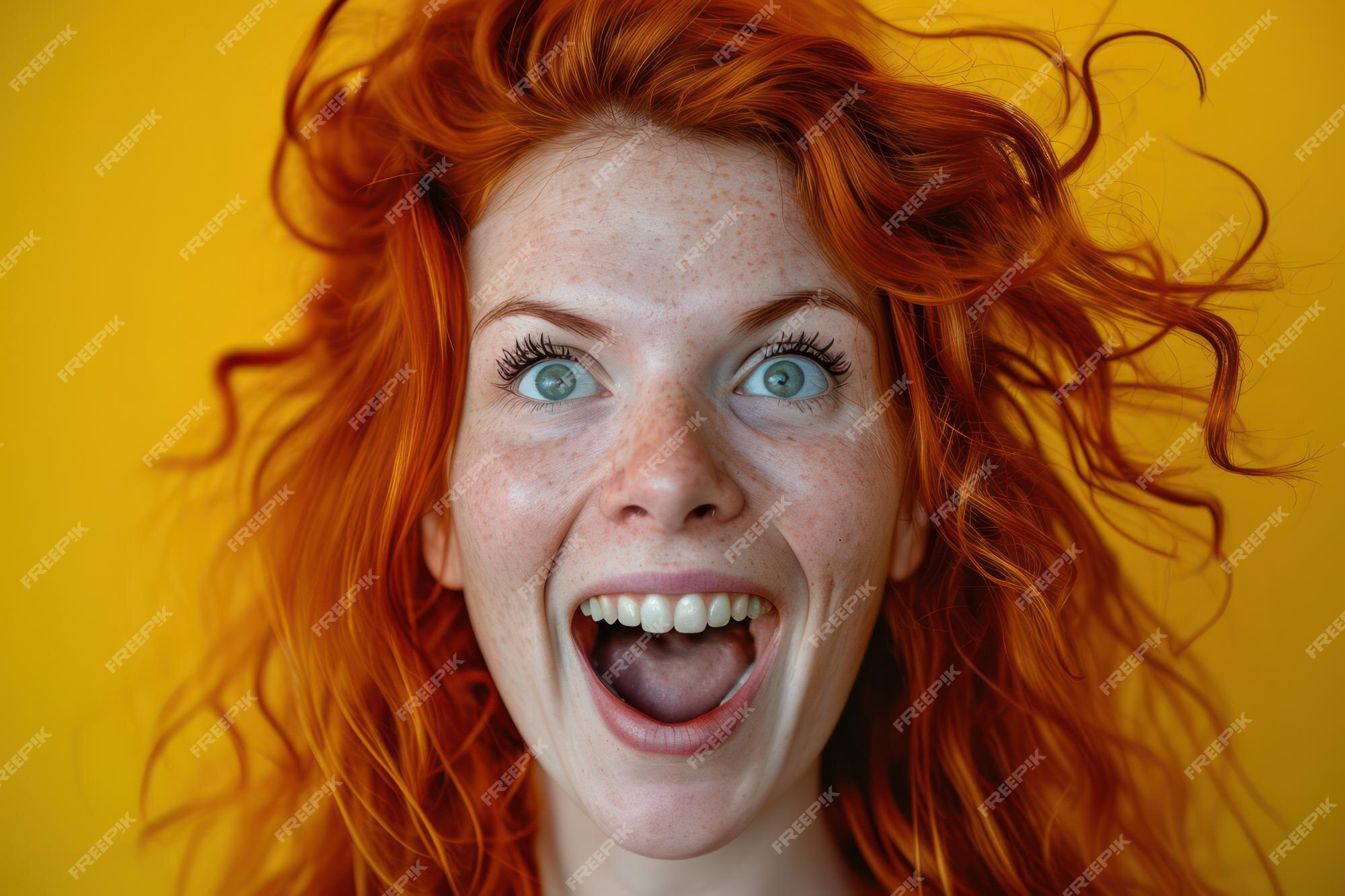 Premium Photo Happy Redheaded Woman With Bright Smile Expressive