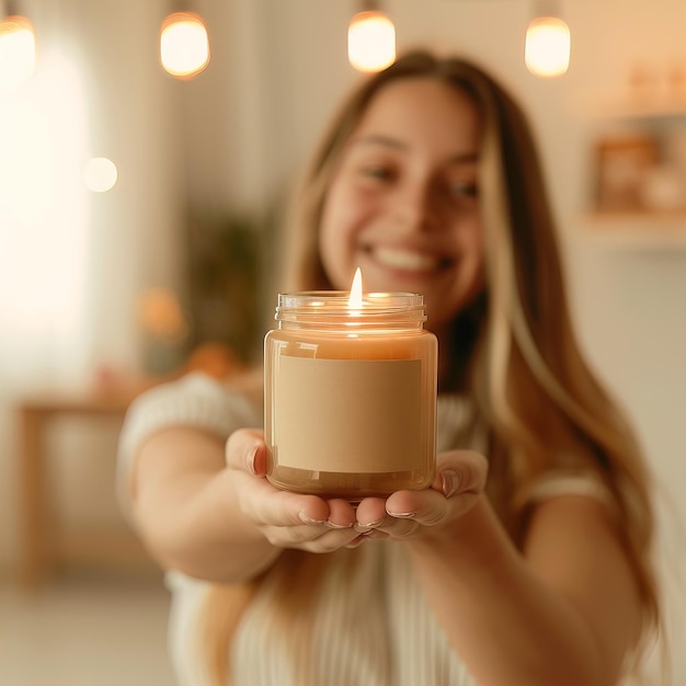 Premium Photo | Happy smiling young woman holding candle jar in her ... Premium Photo | Happy smiling young woman holding candle jar in her ...
