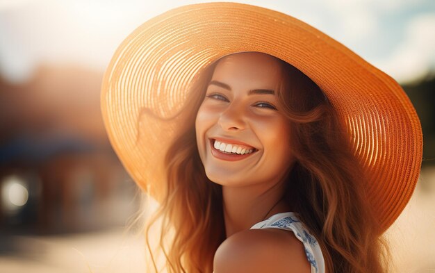 Premium Photo Happy Woman Smiling In Sun Reflection Portrait Of Nice