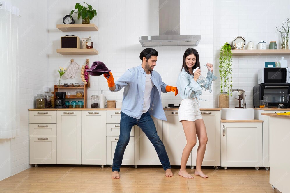 Premium Photo Happy Young Couple Dancing Full Size Full Body Portrait