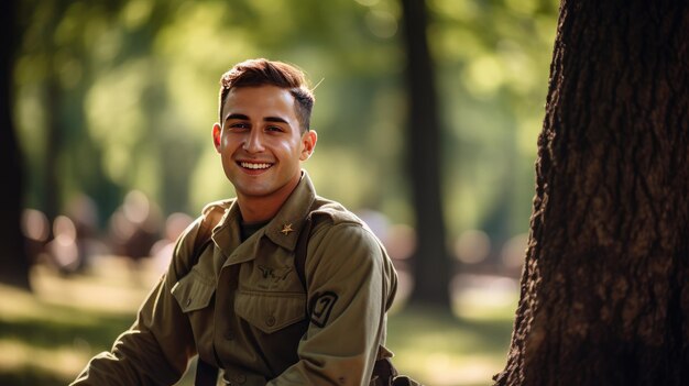 Premium AI Image | Happy young soldier smiling cheerfully Premium AI Image | Happy young soldier smiling cheerfully