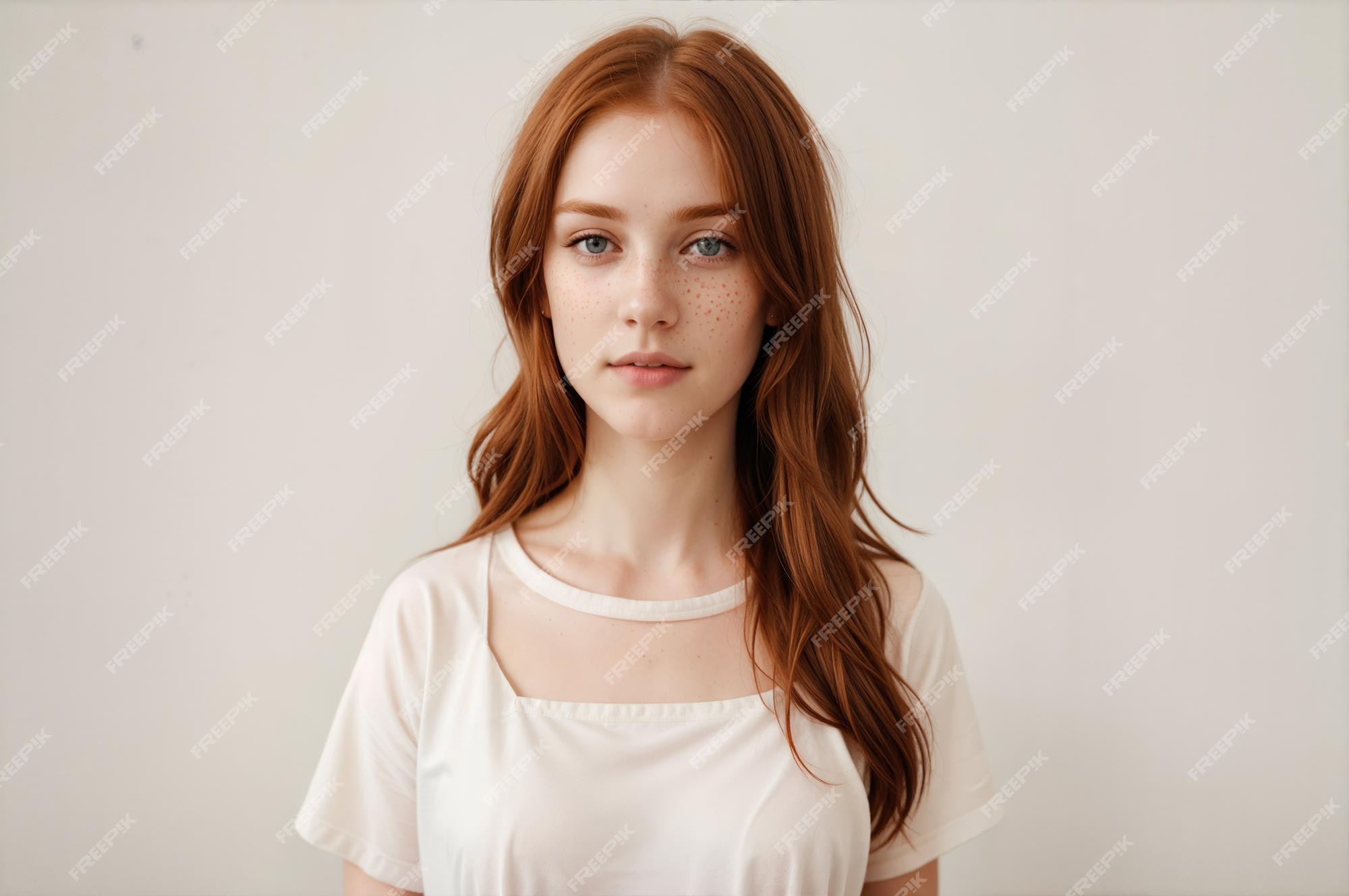 Premium Ai Image Headshot Portrait Of Happy Ginger Girl With Freckles