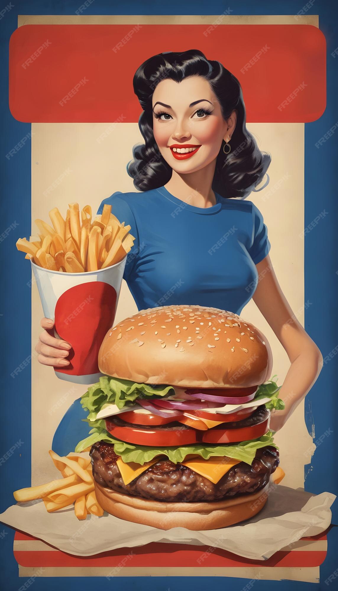 Premium Photo A Historical 1940 S Propaganda Art Poster Of Fast Food Burguer Lady