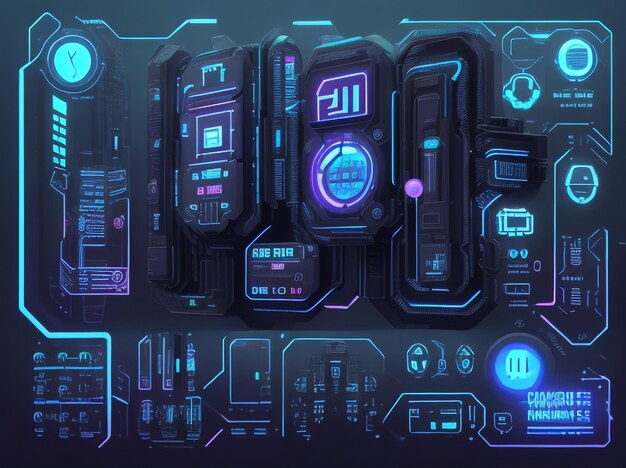 Premium Photo | HiTech Elements and HUD Interface in a Cyberpunk World Premium Photo | HiTech Elements and HUD Interface in a Cyberpunk World