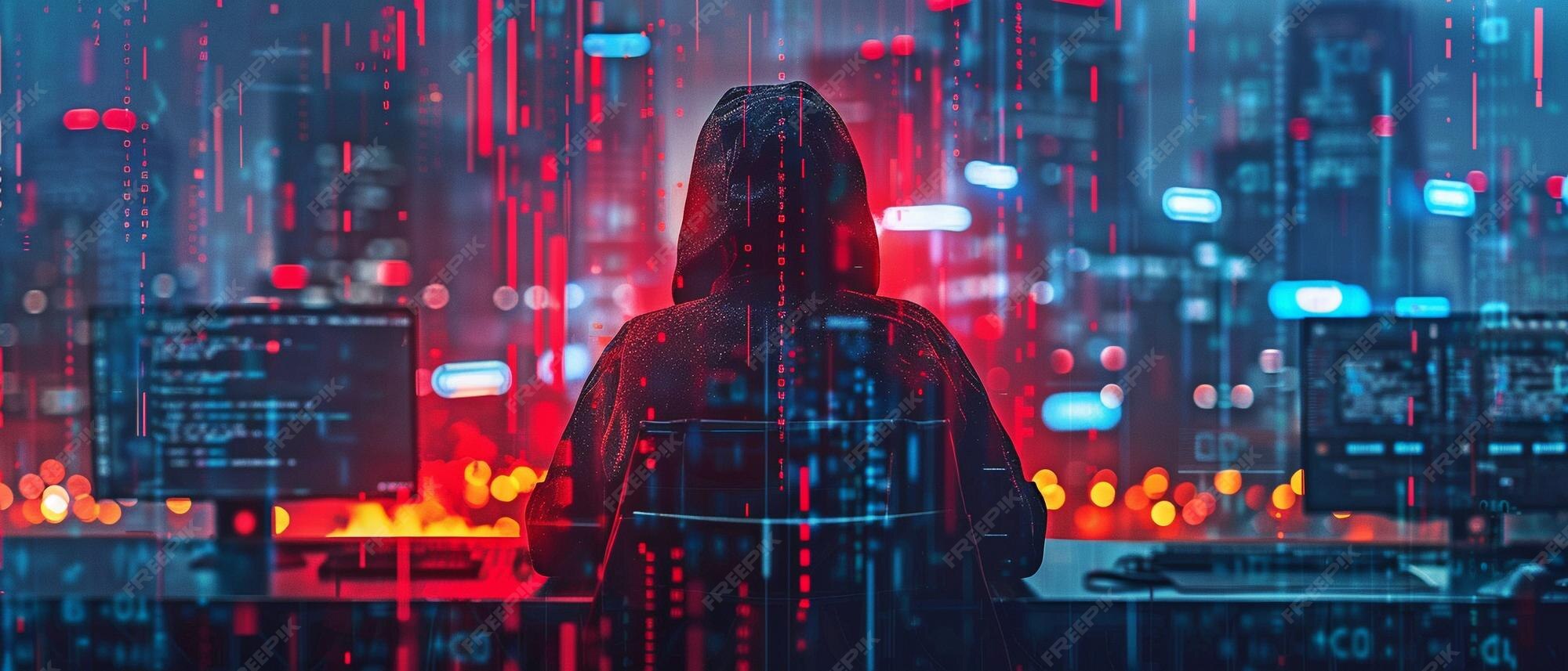 A holographic display with programming code hidden behind an abstract ...