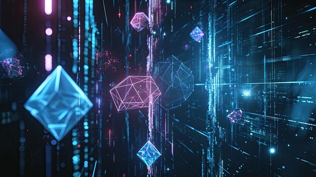 Premium Photo | Holographic interface Anti design network programming numbers binary code ...