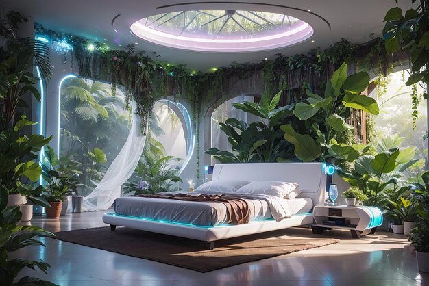 Premium AI Image | Holographic Rainforest Haven A Futuristic Bedroom ... Premium AI Image | Holographic Rainforest Haven A Futuristic Bedroom ...