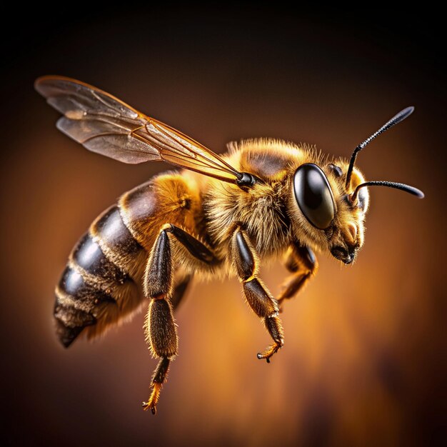 Honey bee flight Gold and black honey bee with black eyes flight flying ... Honey bee flight Gold and black honey bee with black eyes flight flying ...