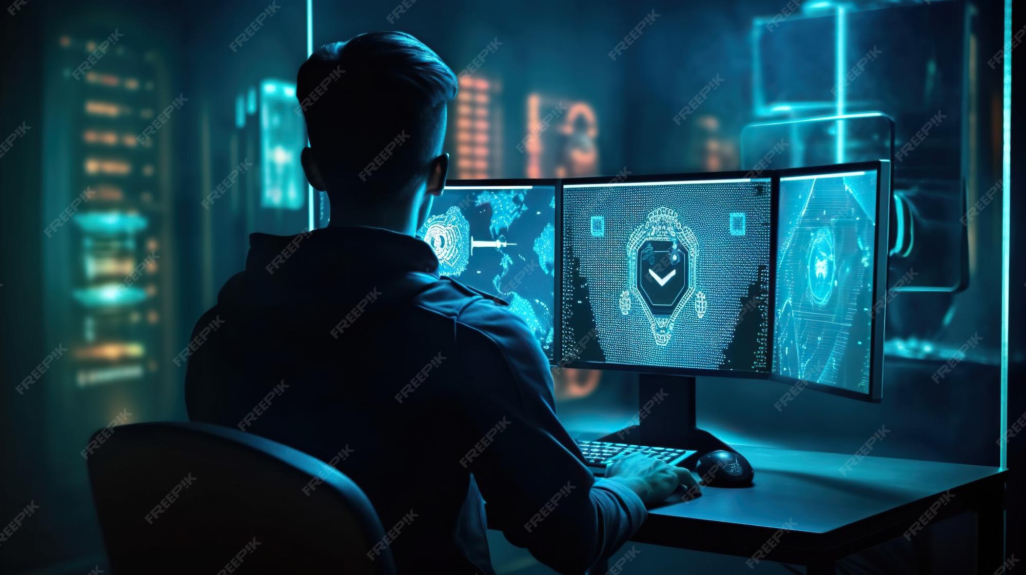 Premium Photo | Hooded hacker computer hacker hacker hacking online ...