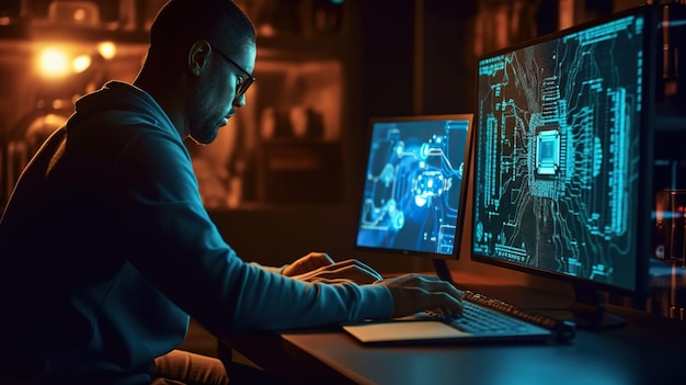 Premium Photo | Hooded hacker computer hacker hacker hacking online ...