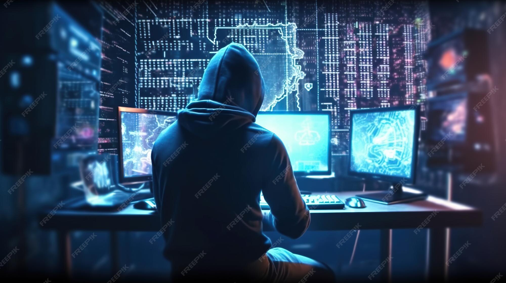 Premium Photo | Hooded hacker computer hacker hacker hacking online hacker cyber criminal on ...
