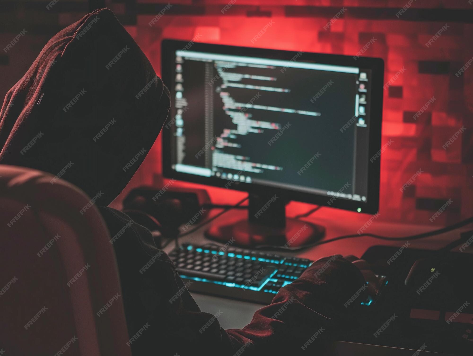 Premium Photo | Hooded Hacker Typing in a Dark Room Premium Photo | Hooded Hacker Typing in a Dark Room