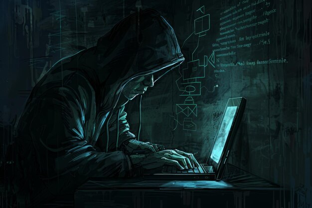 Premium Photo | Hooded Hacker Typing on a Laptop in Dark Room at Night Premium Photo | Hooded Hacker Typing on a Laptop in Dark Room at Night
