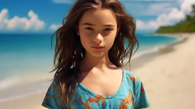 Premium Photo Horizontal Ai Illustration Girl Preteen Latin Teenager On A Tropical Beach