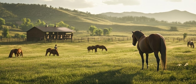Horses Grazing in a Picturesque Ranch Setting | Premium AI-generated image Horses Grazing in a Picturesque Ranch Setting | Premium AI-generated image