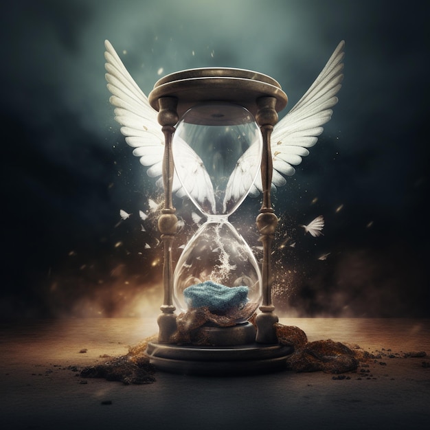 Premium Ai Image An Hourglass With Wings Flying In The Air