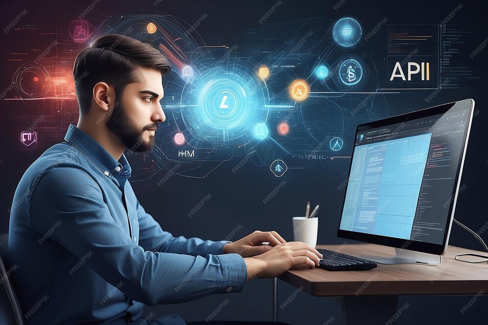 HTML and CSS Collage Concept with Person Programming and API ...