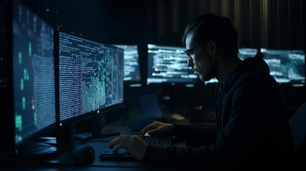 Premium Photo | Huge data and tech coding of a fintech programmer ...