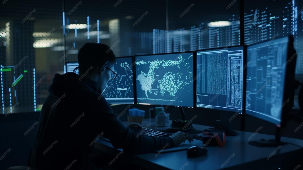 Premium Photo | Huge data and tech coding of a fintech programmer writing futuristic technology ...