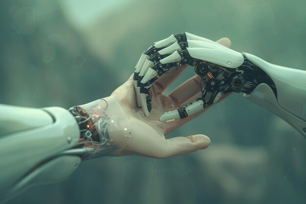 A human hand and AI hand symbolize the evolving relationship between ... A human hand and AI hand symbolize the evolving relationship between ...