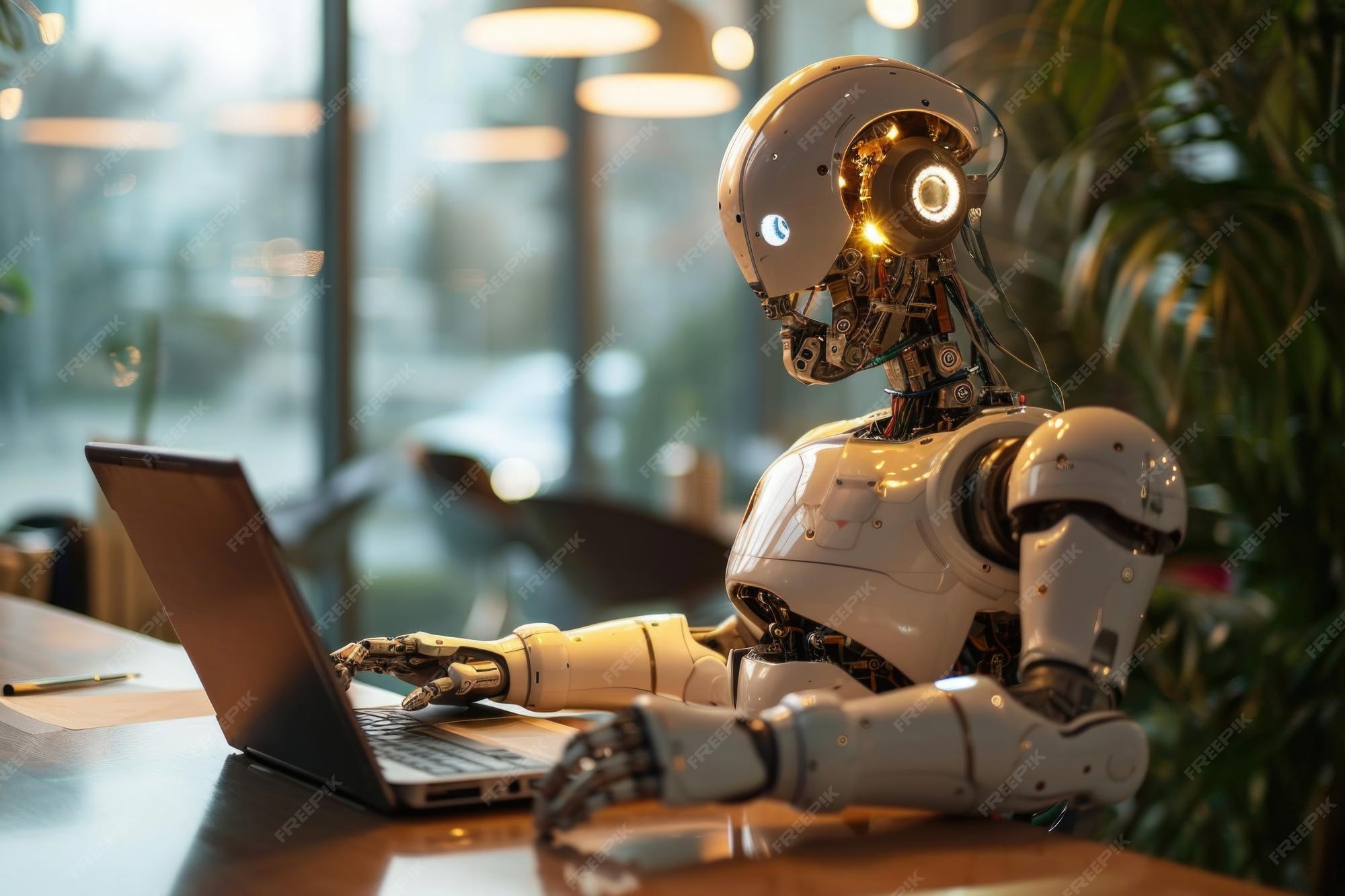 Premium Photo | Humanoid robot automates repetitive office tasks Premium Photo | Humanoid robot automates repetitive office tasks