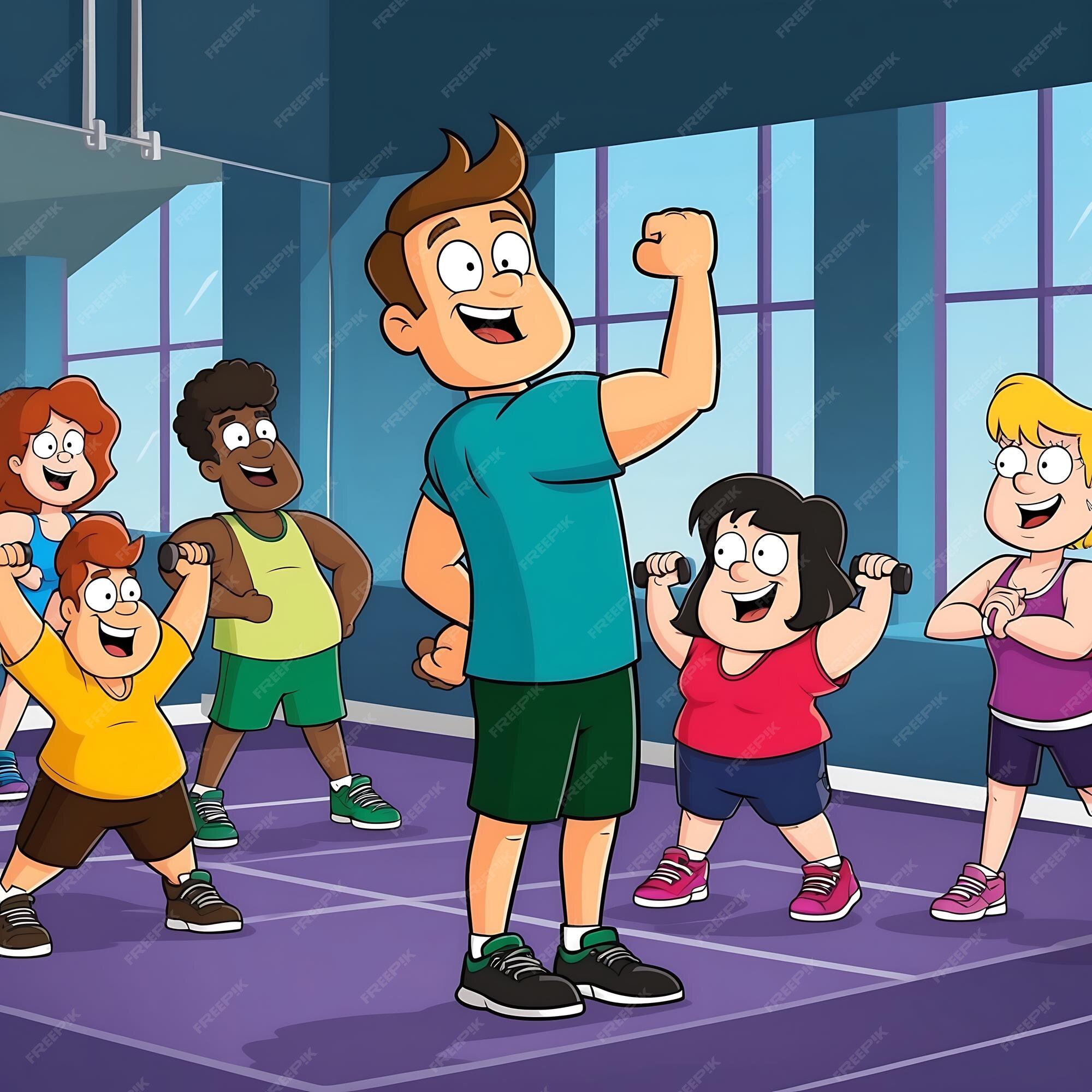 Humorous Gym Cartoon Scenes For Workout Inspiration Premium Ai Generated Image