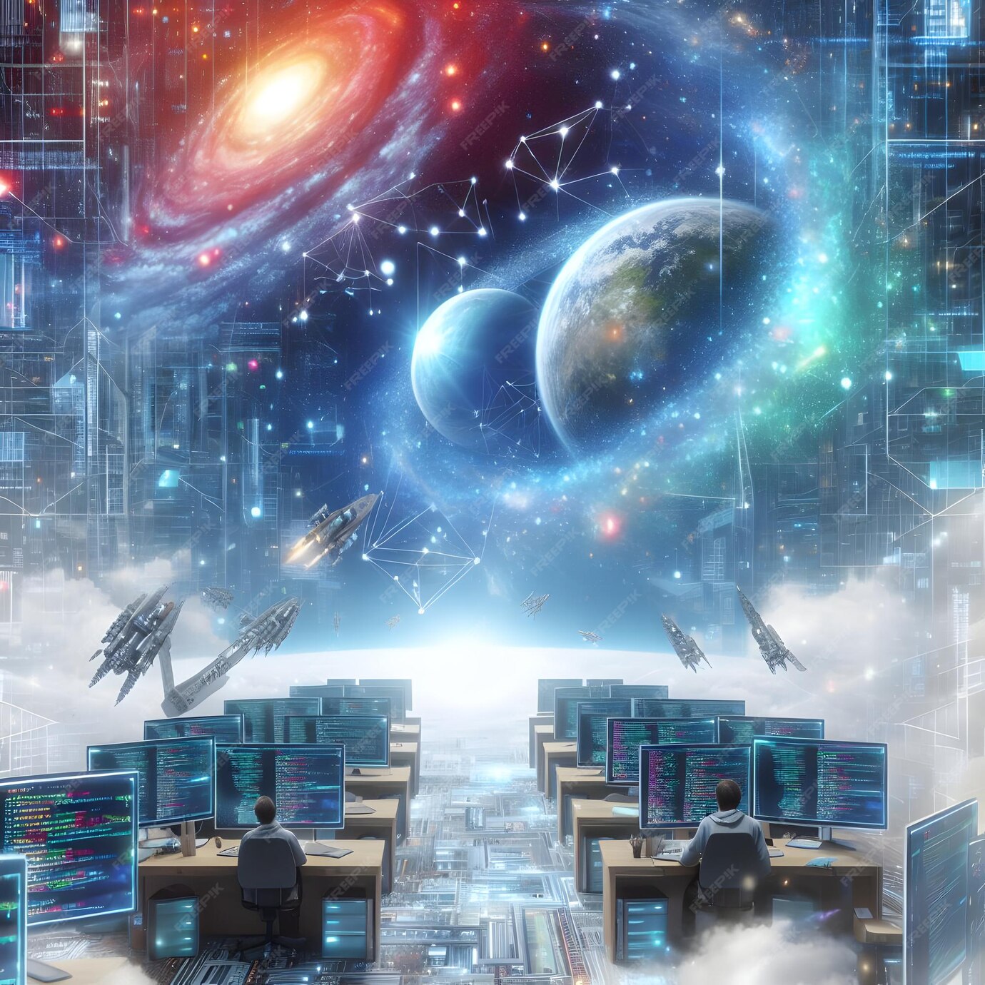 Premium Photo | Hyper realistic Celestial Coding Concept Scenes of coding sessions with a ...
