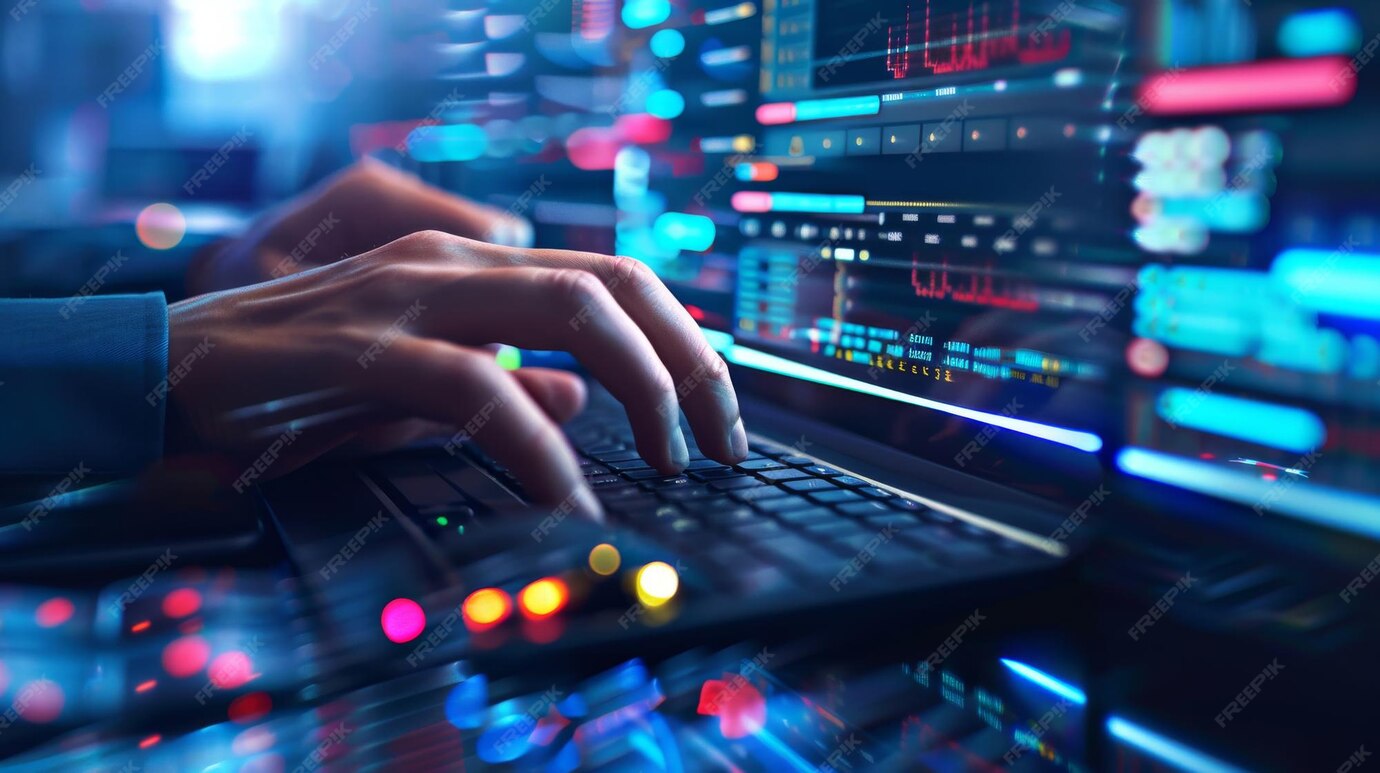 Premium Photo | I am a computer programmer working on big data computer code with data centers ...