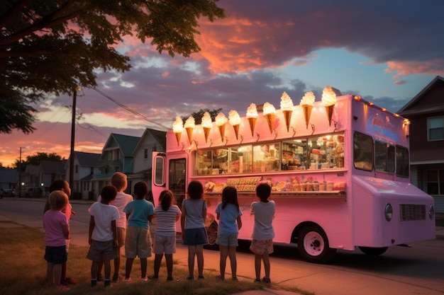 Premium Ai Image Ice Cream Truck Parked In A Neighborhood Generative Ai