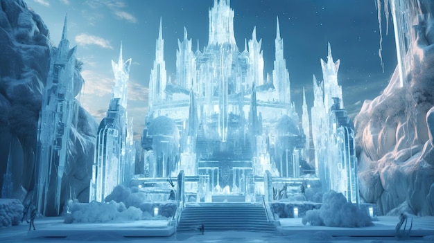 Premium AI Image | Ice kingdom with towering ice Premium AI Image | Ice kingdom with towering ice