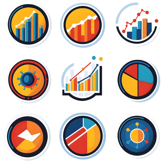 Icons showcasing charts with symbols of bar graphs pie charts and trend ... Icons showcasing charts with symbols of bar graphs pie charts and trend ...