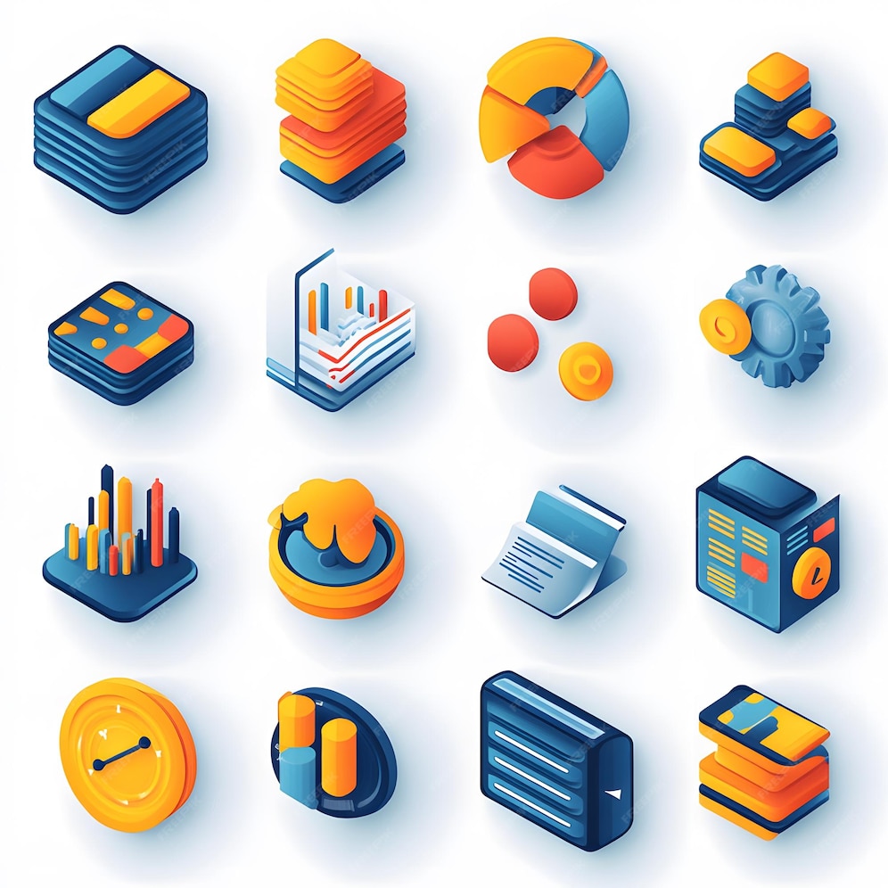 Icons showcasing data with symbols of database management analytical ...