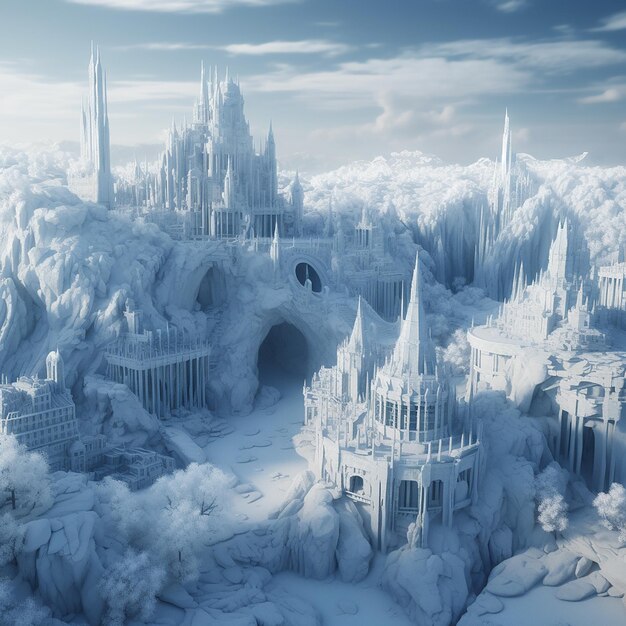 Premium Photo | Icy frozen city ancient buildings with towers covered ... Premium Photo | Icy frozen city ancient buildings with towers covered ...