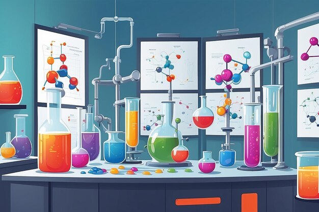 Premium Photo | Illustrate a corner of the lab with colorful molecular ... Premium Photo | Illustrate a corner of the lab with colorful molecular ...