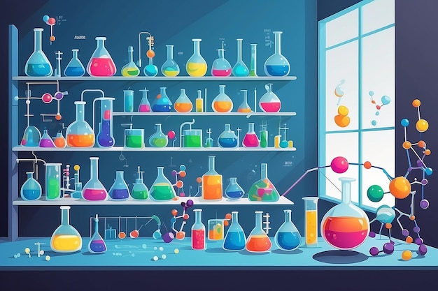 Premium Photo | Illustrate a corner of the lab with colorful molecular ... Premium Photo | Illustrate a corner of the lab with colorful molecular ...