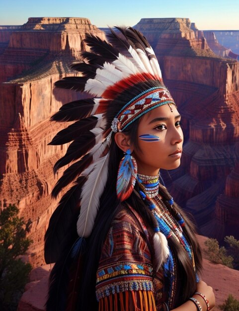 Premium AI Image | Illustration of a beautiful native american girl Premium AI Image | Illustration of a beautiful native american girl