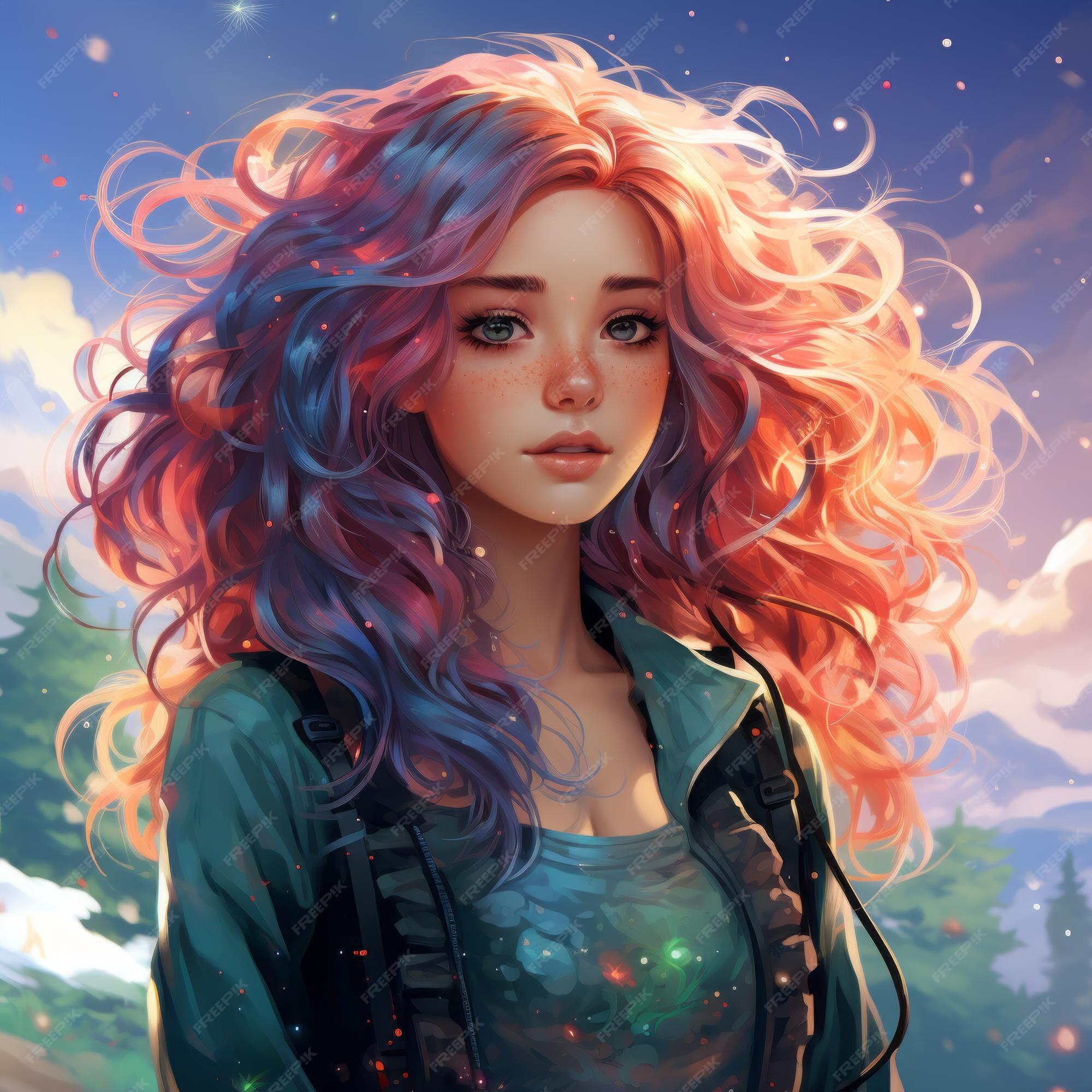 Premium Ai Image An Illustration Of A Girl With Pink Hair And Blue Eyes