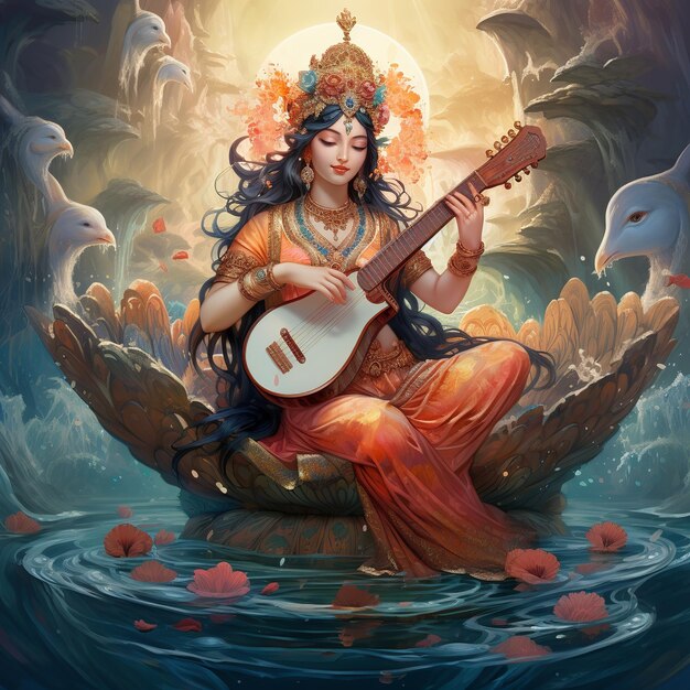 Premium AI Image | illustration of goddess of wisdom Saraswati Premium AI Image | illustration of goddess of wisdom Saraswati